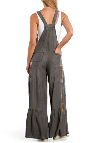BILLY T Embroidered Butterfly Overalls - Grey Bloom