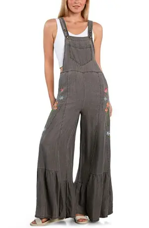 BILLY T Embroidered Butterfly Overalls - Grey Bloom