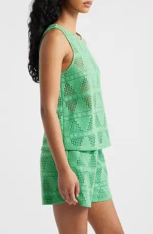 ICHI Open Stitch Sleeveless Top