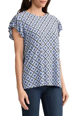 Jones New York Printed Flutter Sleeve Top