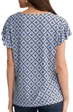 Jones New York Printed Flutter Sleeve Top