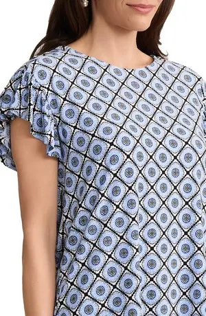 Jones New York Printed Flutter Sleeve Top