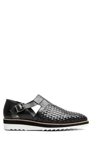 STACY ADAMS Leather Loafer With Woven Construction - Black