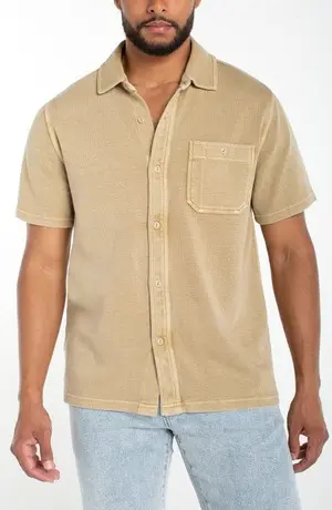 LIVERPOOL Short Sleeve Piqué Knit Button-up Shirt - Rye