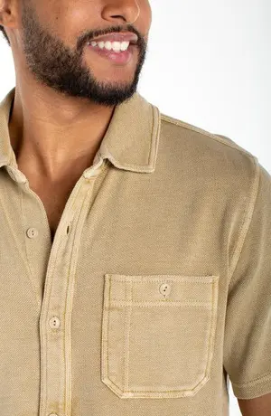 LIVERPOOL Short Sleeve Piqué Knit Button-up Shirt - Rye