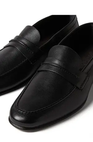 Zegna Natural Grain Leather Driving Loafer - Black
