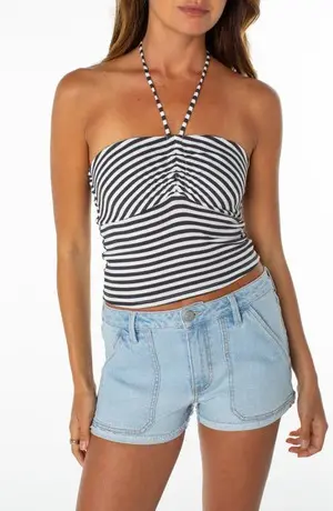 Roxy Windspun Stripe Cotton Blend Halter Top - Phantom