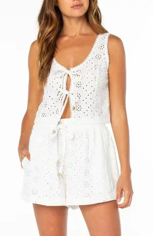 Roxy Kayla Eyelet Cotton Tie-front Top