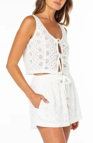 Roxy Kayla Eyelet Cotton Tie-front Top