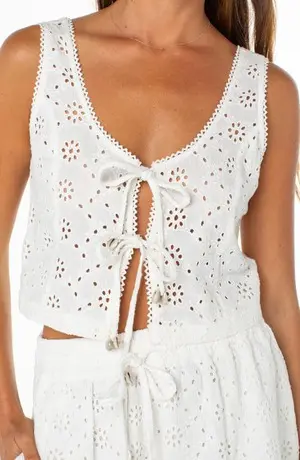 Roxy Kayla Eyelet Cotton Tie-front Top