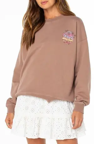 Roxy Lineup Oversize Cotton-blend Graphic Sweatshirt - Brownie