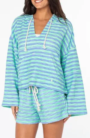 Roxy Rich Coast Stripe Hooded Sweatshirt - Spring Bud