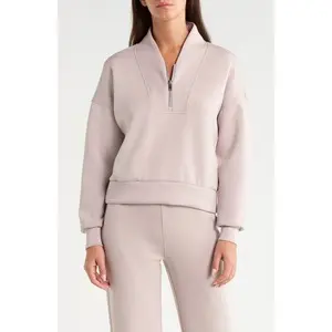 Spanx Airessentials Shawl Collar Quarter Zip Sweatshirt - Mushroom