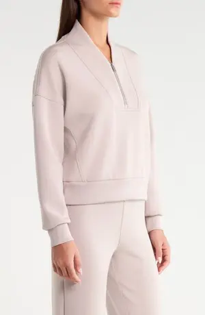 Spanx Airessentials Shawl Collar Quarter Zip Sweatshirt - Mushroom