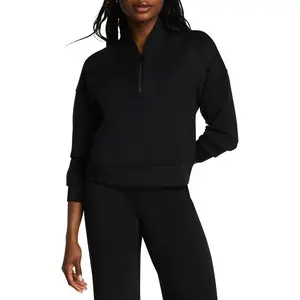 Spanx Airessentials Shawl Collar Quarter Zip Sweatshirt - Very Black