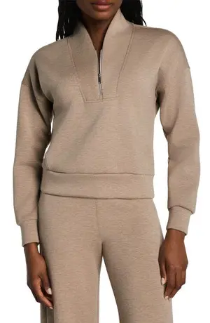 Spanx Airessentials Shawl Collar Half Zip Pullover - Dune Heather