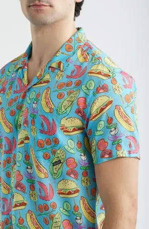 BOARDIES Barbecue Print Camp Shirt - Blue