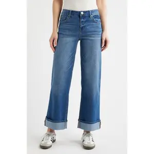 1822 Denim High-waist Cuffed Wide-leg Jeans - Pacific