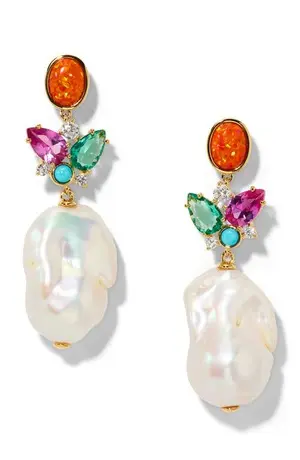 Nadri Frieda Cubic Zirconia & Freshwater Pearl Drop Earrings - Gold