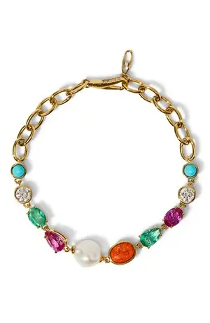 Nadri Frieda Cubic Zirconia & Freshwater Pearl Chain Bracelet - Gold