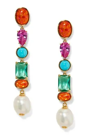 Nadri Frieda Cubic Zirconia & Freshwater Pearl Linear Drop Earrings - Gold