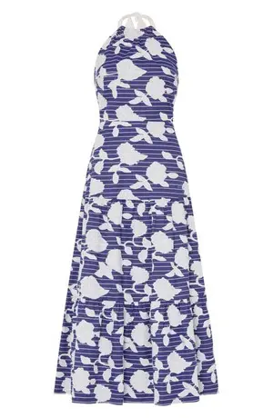 MILLY Hayden Floral Embroidered Halter Midi Dress