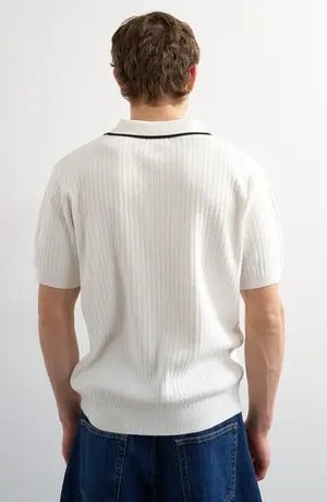Topman Tipped Rib Cotton Polo Sweater - Ecru