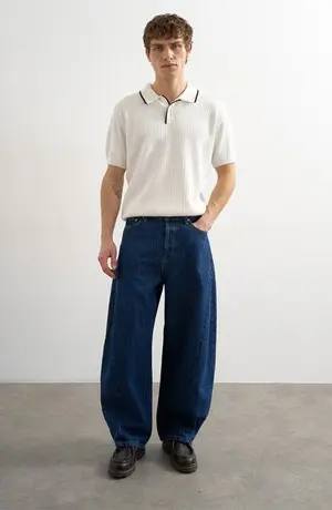 Topman Tipped Rib Cotton Polo Sweater - Ecru