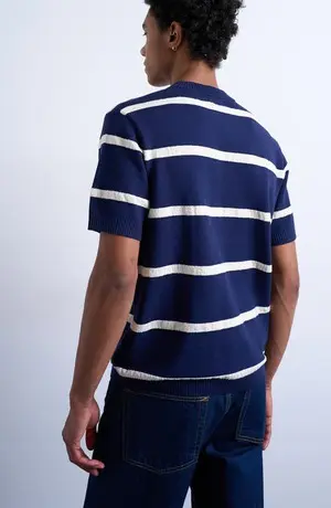 Topman Textured Stripe Short Sleeve Crewneck Sweater
