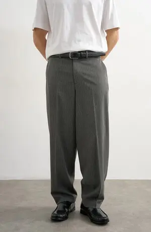 Topman Pinstripe Straight Leg Trousers