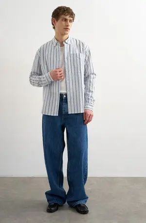 Topman Relaxed Fit Stripe Cotton Button-down Oxford Shirt