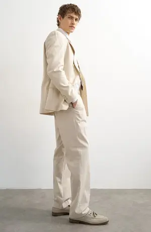Topman Linen Blend Straight Leg Pants - Stone