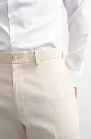 Topman Linen Blend Straight Leg Pants - Stone