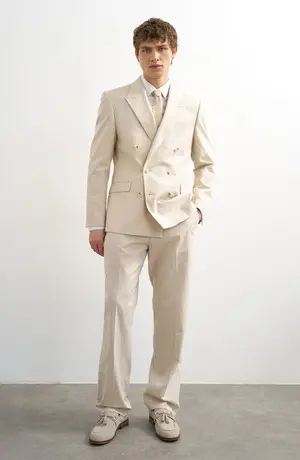 Topman Linen Blend Straight Leg Pants - Stone