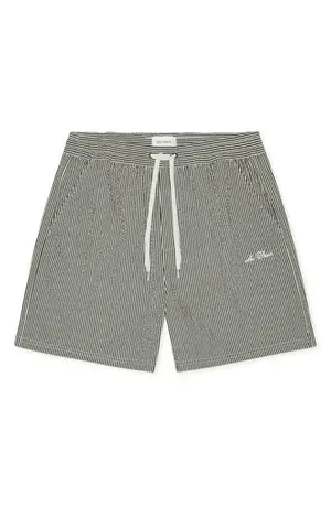 LES DEUX Stripe Seersucker Swim Shorts - Black