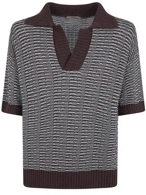 NUUR Two Tone Striped Short Sleeved Polo Neck T-shirt