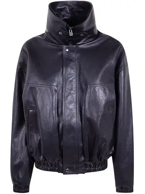 Magda Butrym Leather Aviator Jacket - Black