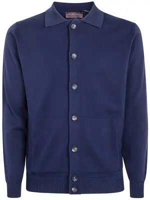 FILIPPO DE LAURENTIIS Polo Neck Long Sleeve Cardigan - Blue