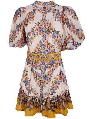 Farm Rio Floral Print Mini Dress - Beige