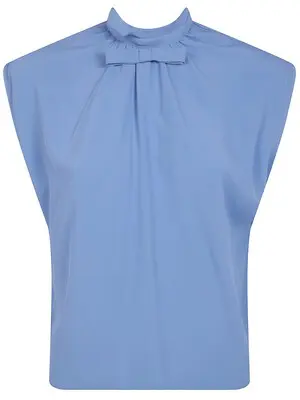 DRHOPE Silk Blend Bow Blouse - Blue