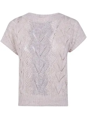 D.exterior Braids Linen Crystals Boat Neck Sweater - White
