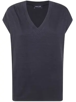 ANNECLAIRE Short-sleeve V-neck Linen-blend Sweater