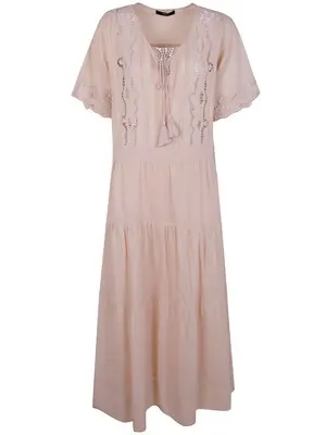 Seventy Ramie Embroidered Dress - Pink