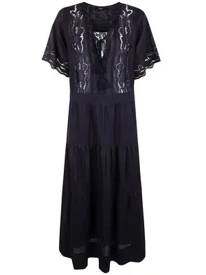 Seventy Ramie Embroidered Dress - Black