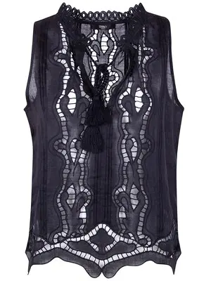 Seventy Raime Embroidered Top - Black