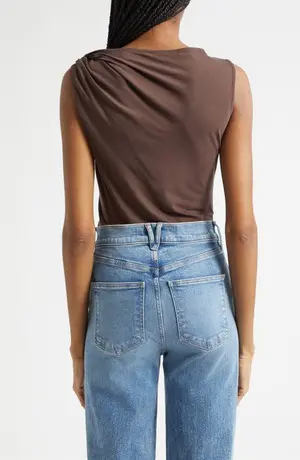 Veronica Beard Otessa Twist Shoulder Top - Dark Mocha