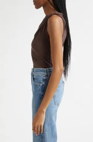 Veronica Beard Otessa Twist Shoulder Top - Dark Mocha