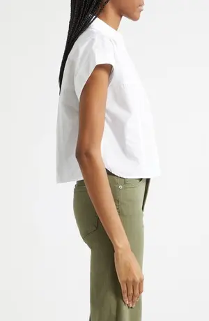 Veronica Beard Nestor Button-up Crop Top - White