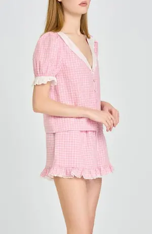 WAYF Emma Eyelet-trim Plaid Button-up Top