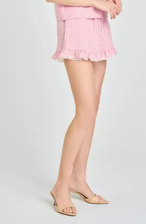 WAYF Emma Ruffle Lace Trim Shorts - Pink